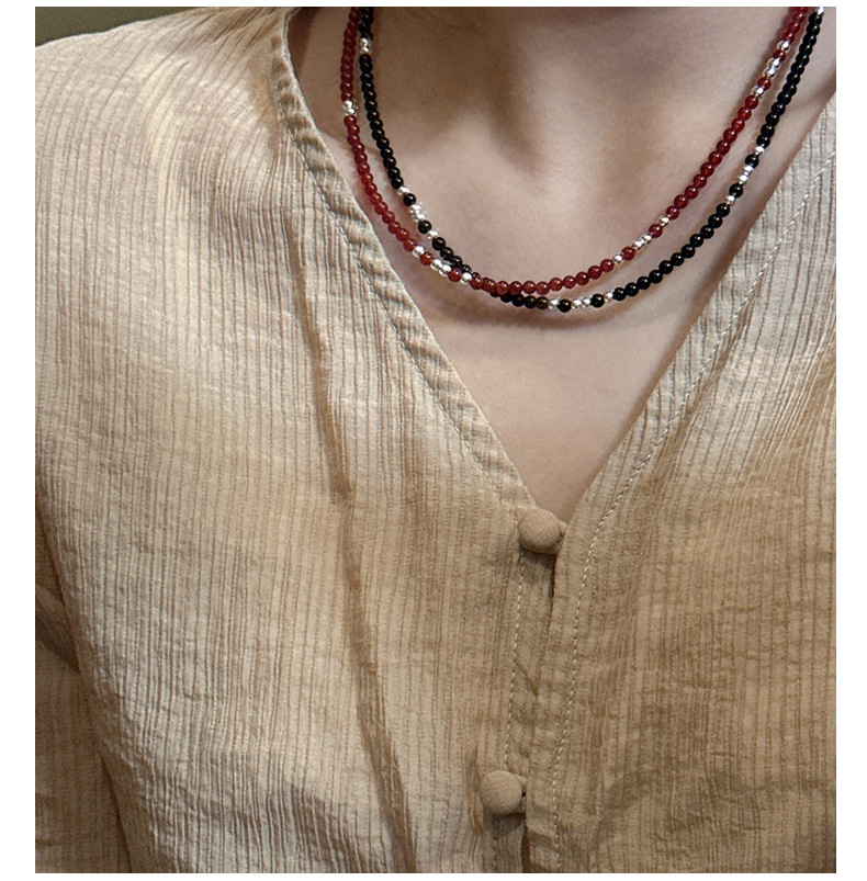 s925纯银fever同款串珠项链ins博主穿搭单品玛瑙松石可叠戴锁骨链-阿里巴巴