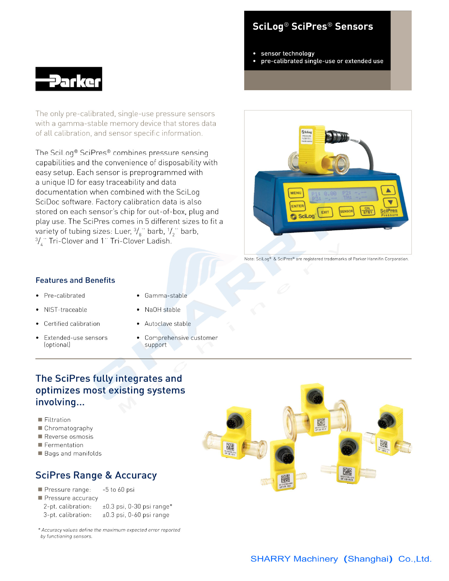 Parker一次性 Biopharm压力传感器SciLog® SciPres®传感器-阿里巴巴