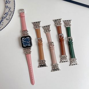适用苹果apple watch 8765432代se皮革手表带ultra创意女生款-阿里巴巴