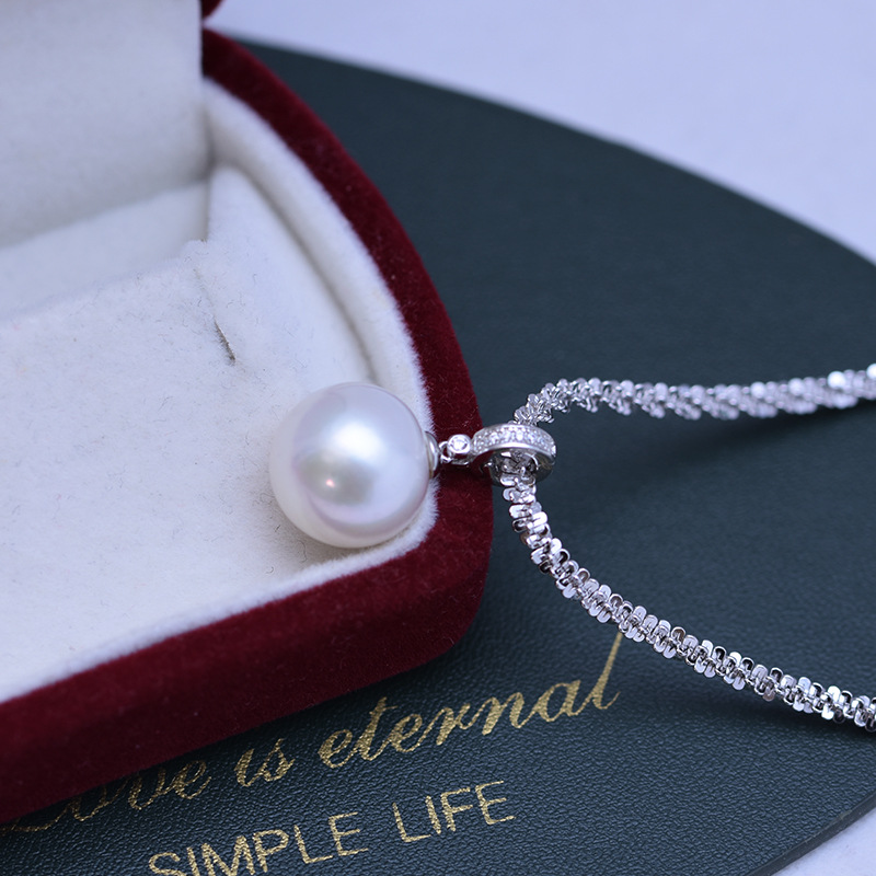 淡水13-14mm白色正圆强光细微瑕大珍珠吊坠S925银色万能扣星光链-阿里巴巴