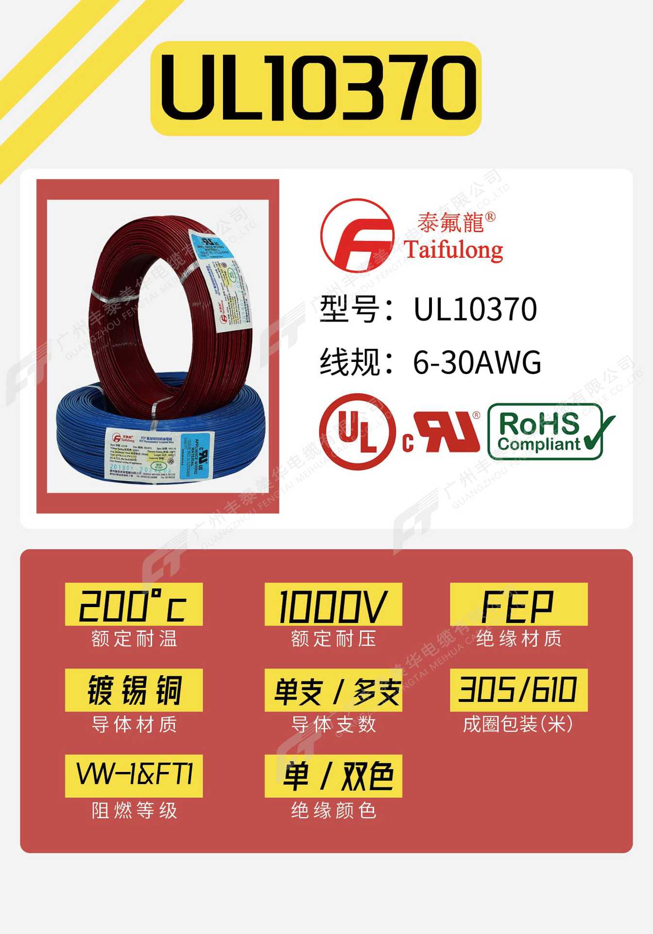 泰氟龙 UL10370电子线 美标线 24/22/20/18/16awg高温铁氟龙电线-阿里巴巴