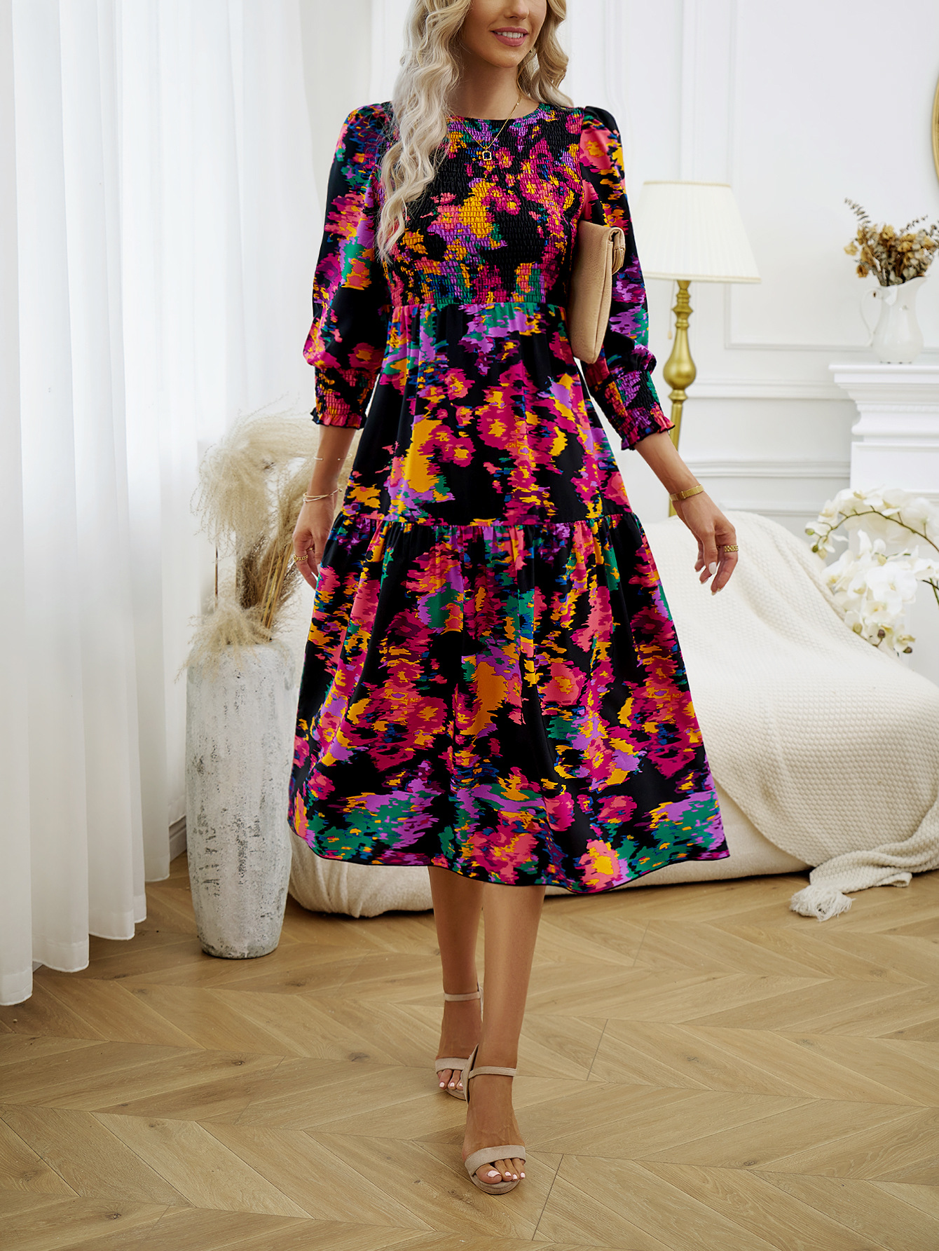 Women's Elegant Printed Midi Dress