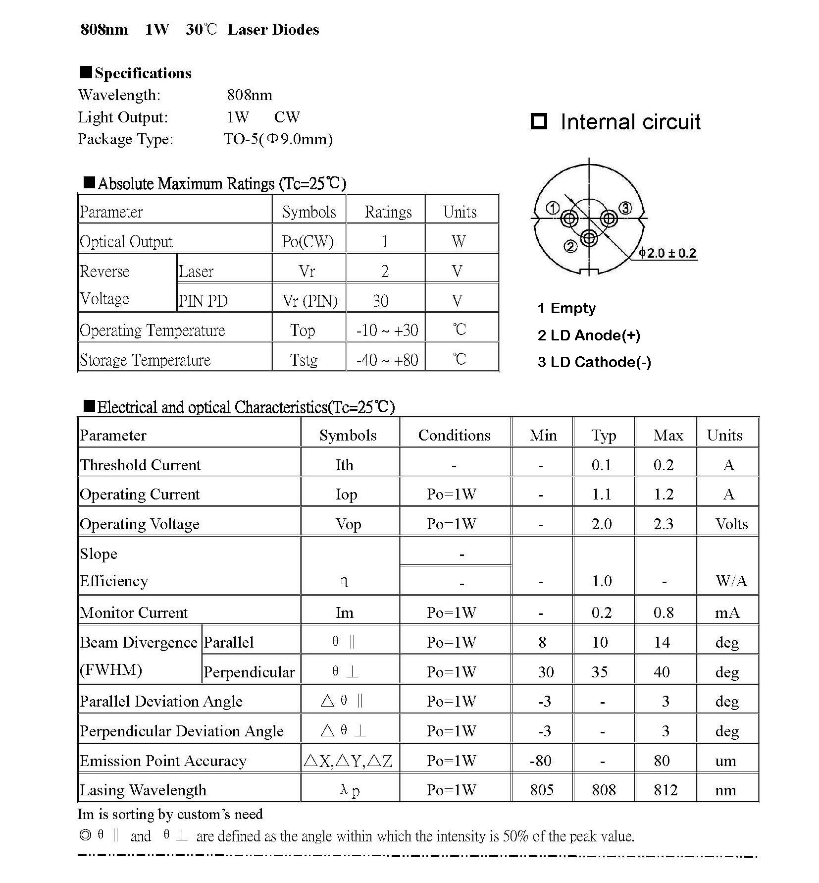 华光808nm 810nm 1W 无玻璃窗 红外光 激光二极管 夜视补光脱毛用-阿里巴巴