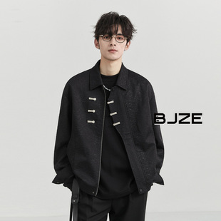 BJZE男装24秋季高定肌理设计感新中式夹克外套男翻领休闲时尚上衣-阿里巴巴