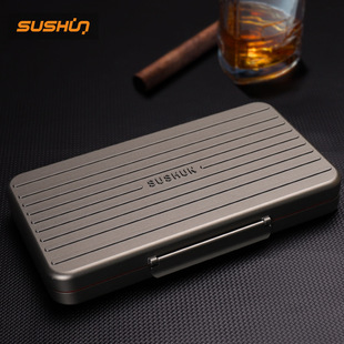 SUSHUN速顺铝合金雕刻黑色3CM轻薄便携式雪茄盒跨境保湿收纳盒-阿里巴巴