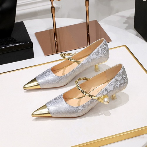 237-23 Chinese style women's shoes with thin heel, metal heel, mid heel ...