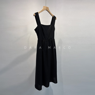 法式露背长裙无袖通勤高腰显瘦简约中长款连衣裙吊带小黑裙C55007-阿里巴巴