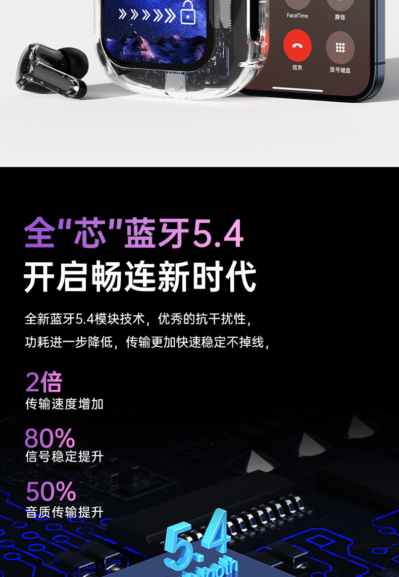 跨境a9pro藍牙耳機AirMAX入耳式LCD触摸彩屏幕降噪透明款超长续航-阿里巴巴