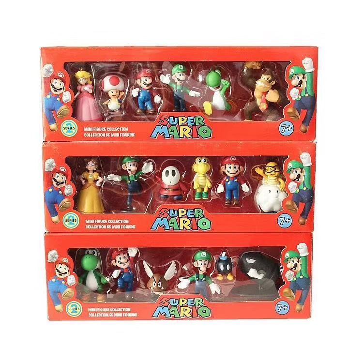 超级玛丽Super Mario马里奥路易耀西库巴绿龙6款盒装摆件玩偶公仔-阿里巴巴
