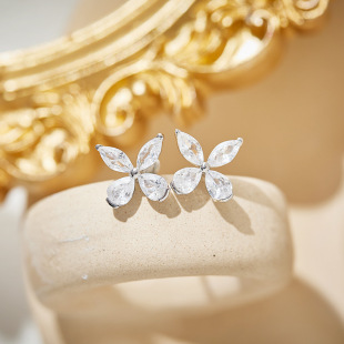 跨境wish新款S925银马眼水滴小蝴蝶耳钉简约个性小众轻奢百搭耳钉-阿里巴巴