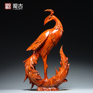 花梨木雕刻凤凰摆件实木质吉祥家居装饰品红木工艺品新婚新居送礼-阿里巴巴