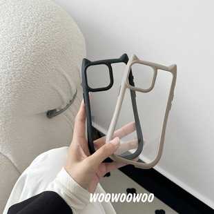 WOOWOOWOO小众ins可爱立体猫耳朵边框透明手机壳适用苹果15ipho16-阿里巴巴