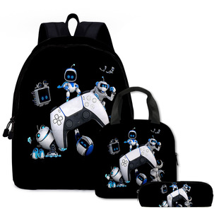 3D新品跨境宇宙机器人 astro bot 背包书包笔袋挎包三件套印花-阿里巴巴