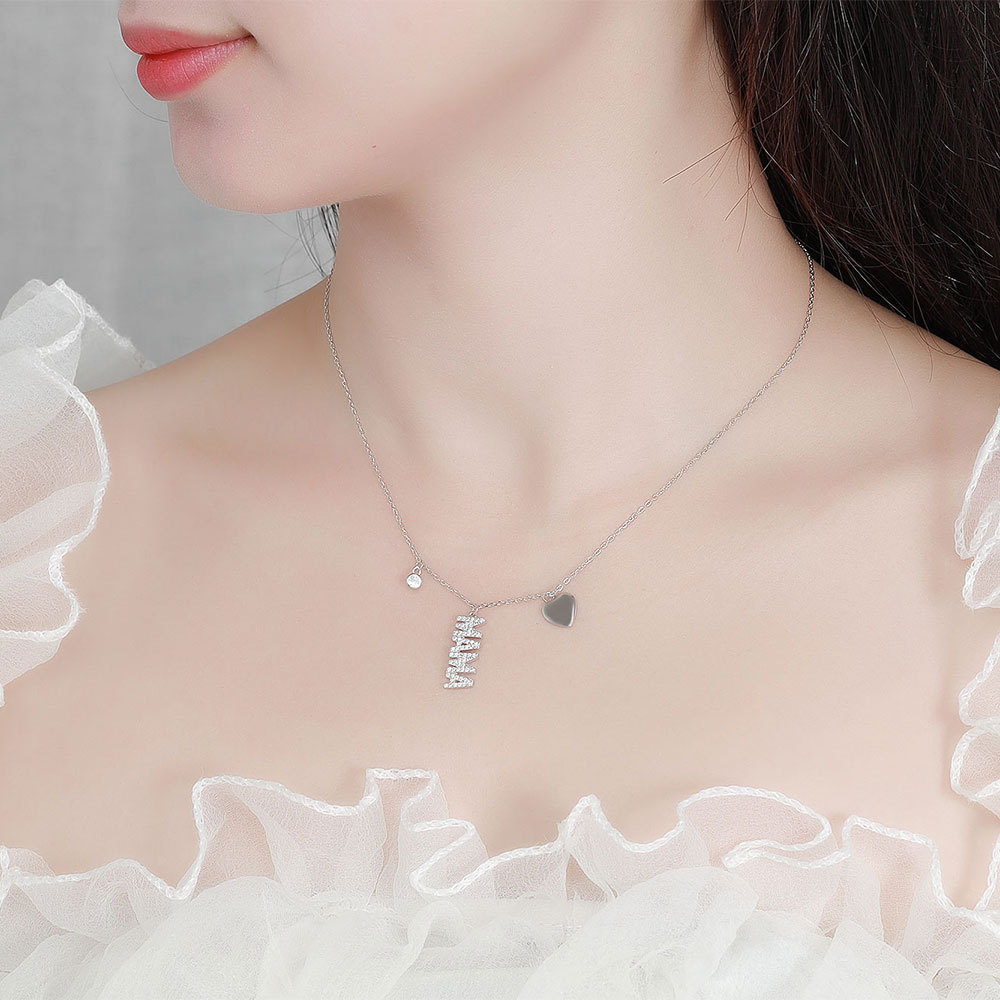 欧美跨境配饰母亲节礼物锁骨链s925纯银镶钻MAMA字母吊坠项链女-阿里巴巴