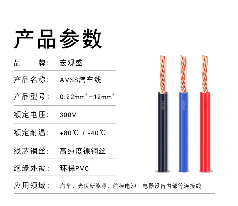 宏观盛批发avss汽车线0.22 0.35 1.5 4 6平方薄壁PVC纯铜日标电线-阿里巴巴
