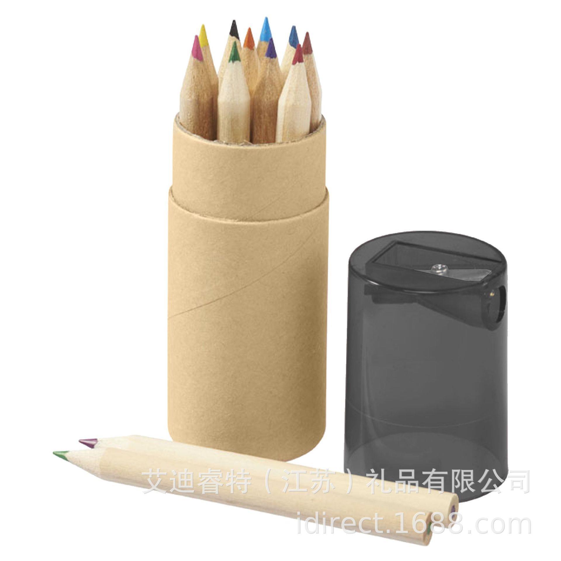原色纸筒装12色彩色铅笔套装CP004 短筒卷笔刀原木彩铅现货印logo-阿里巴巴