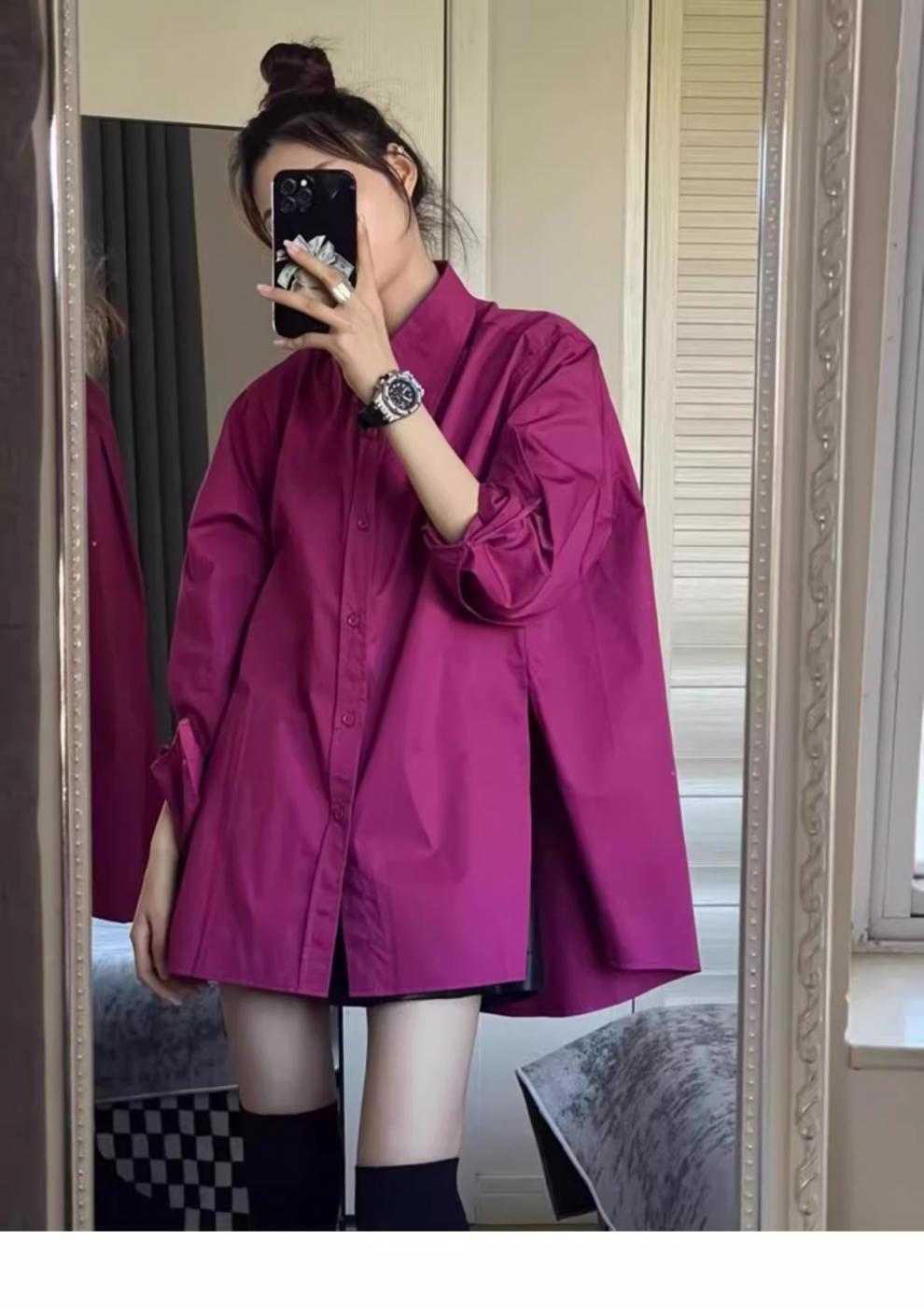 2025年春夏季新款酒红色衬衫外套女宽松显瘦叠穿减龄港味复古衬衣-阿里巴巴