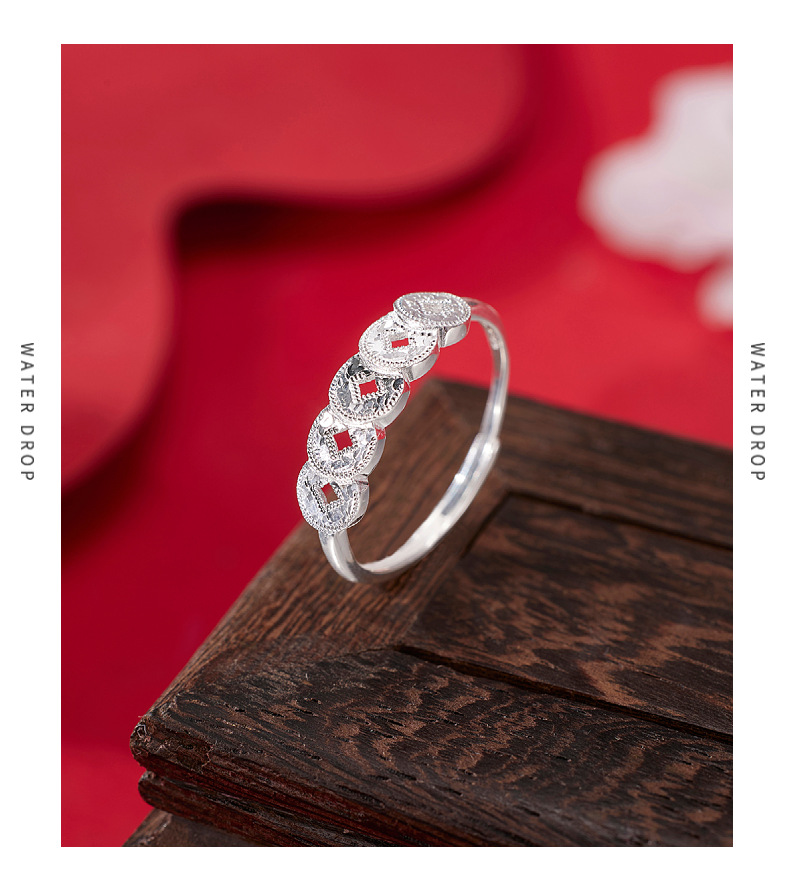 银城S925纯银碎冰冰五帝币戒指女国潮时尚复古CNC开口可调节厂家-阿里巴巴