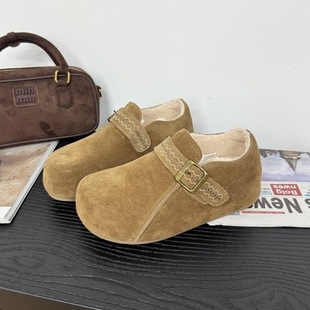 加绒保暖棉鞋女2025秋冬季新款真皮舒适勃肯鞋复古懒人一脚蹬女鞋-阿里巴巴