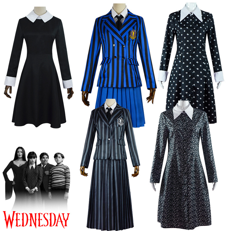 亚当斯一家cos服星期三Wednesday影视同款cosplay黑色连衣裙西服-阿里巴巴