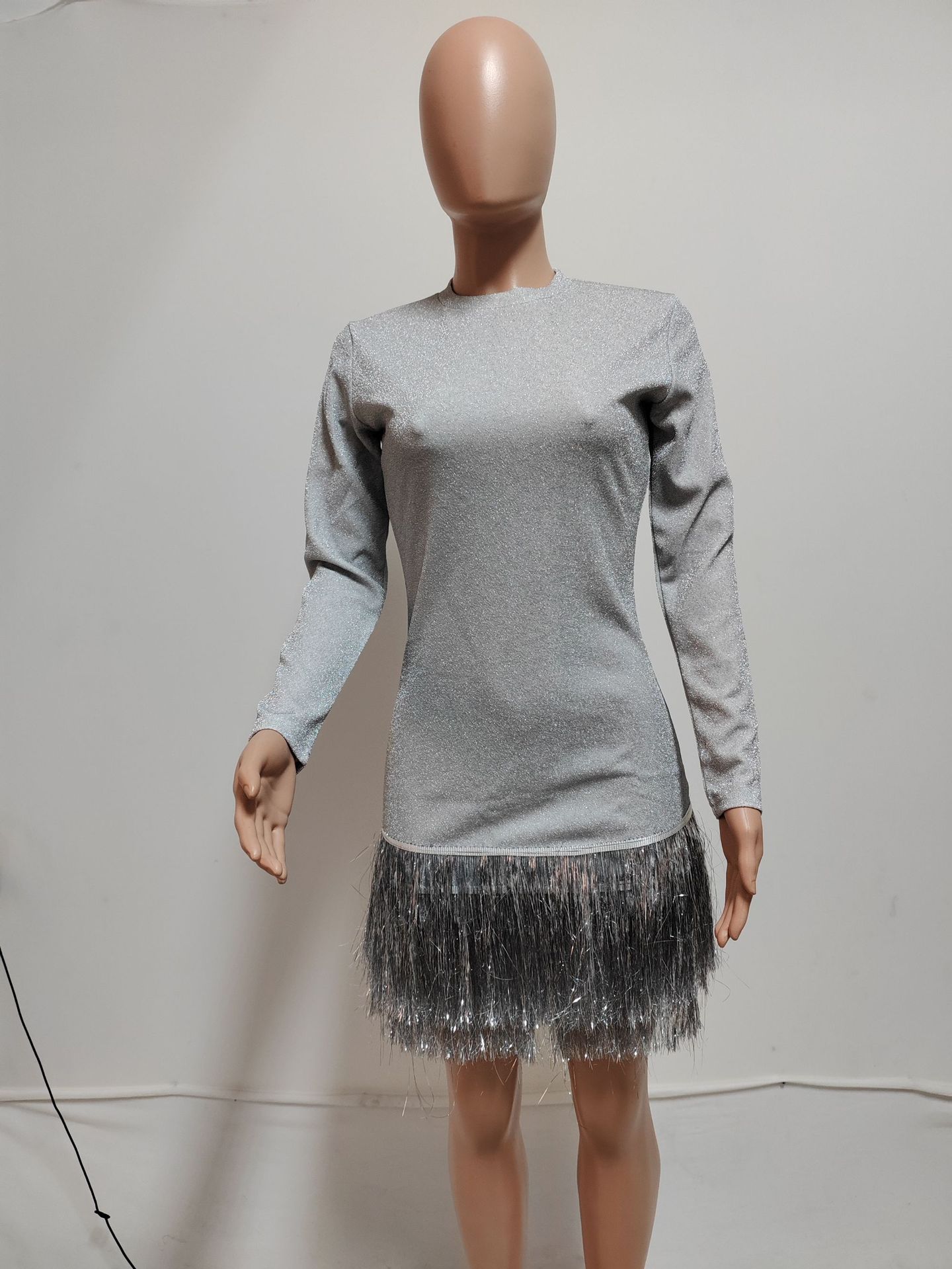 GT9165复合面料双层流苏连衣裙合体显瘦连衣裙现货-阿里巴巴