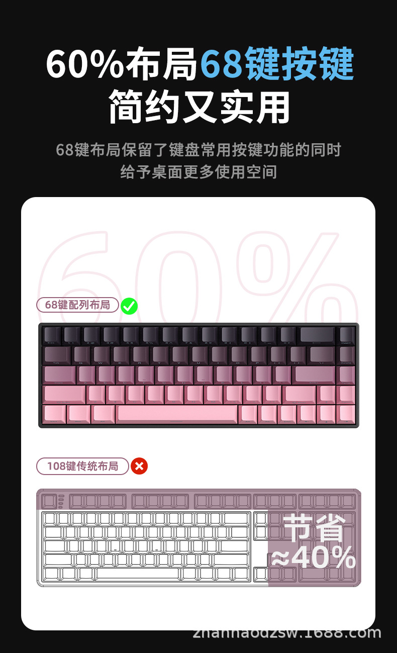 锐蚁F68pro机械键盘2.4G无线三模小型68键办公电竞便携式键盘蓝牙-阿里巴巴