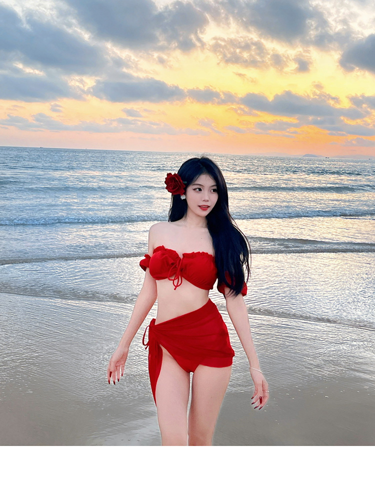 mosricci网红同款性感欧美风复古红色比基尼分体泳衣女有胸垫纯欲-阿里巴巴