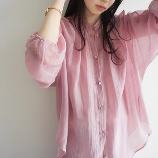 JOJOZ 桃粉调宽松天丝透视衬衫含吊带24年春夏女气质温柔轻薄chic-阿里巴巴