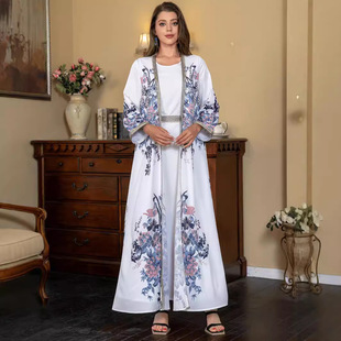 SW014中东迪拜亚马逊跨境外贸穆斯林女士连衣裙印花钉珠长袍Abaya-阿里巴巴