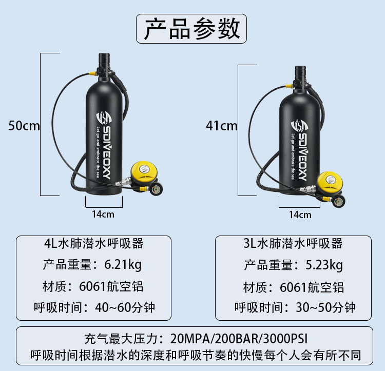 SDIVEOXY新款3L4L专业便携式潜水呼吸器娱乐打捞捕鱼氧气水肺气瓶-阿里巴巴