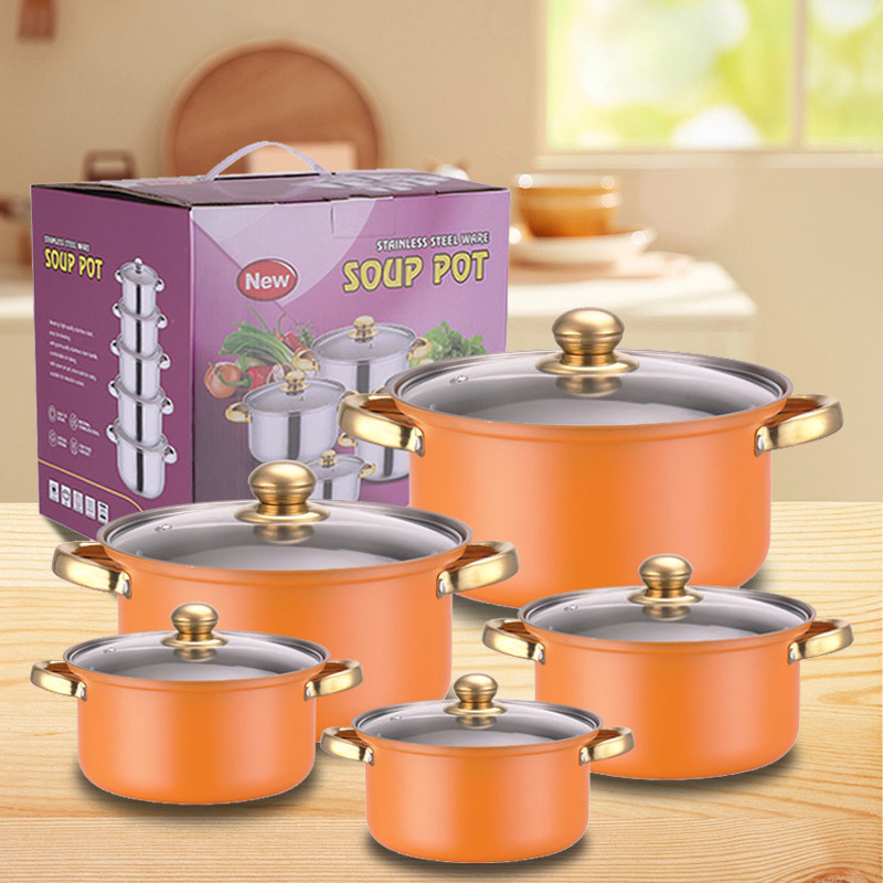 Stainless steel set pot kitchen pot five-piece set practical soup pot ...