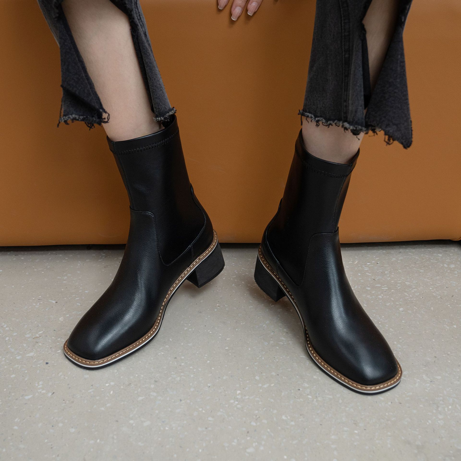 Chiko Square Toe Block Heels Boots