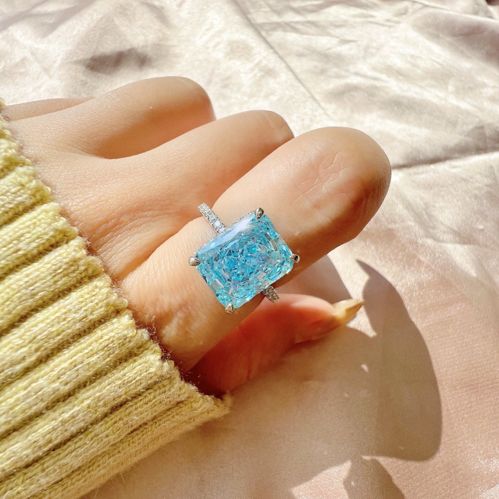 S925银法式超闪方钻8A冰花切锆石仿真钻戒指女ins小众设计戒指女-阿里巴巴