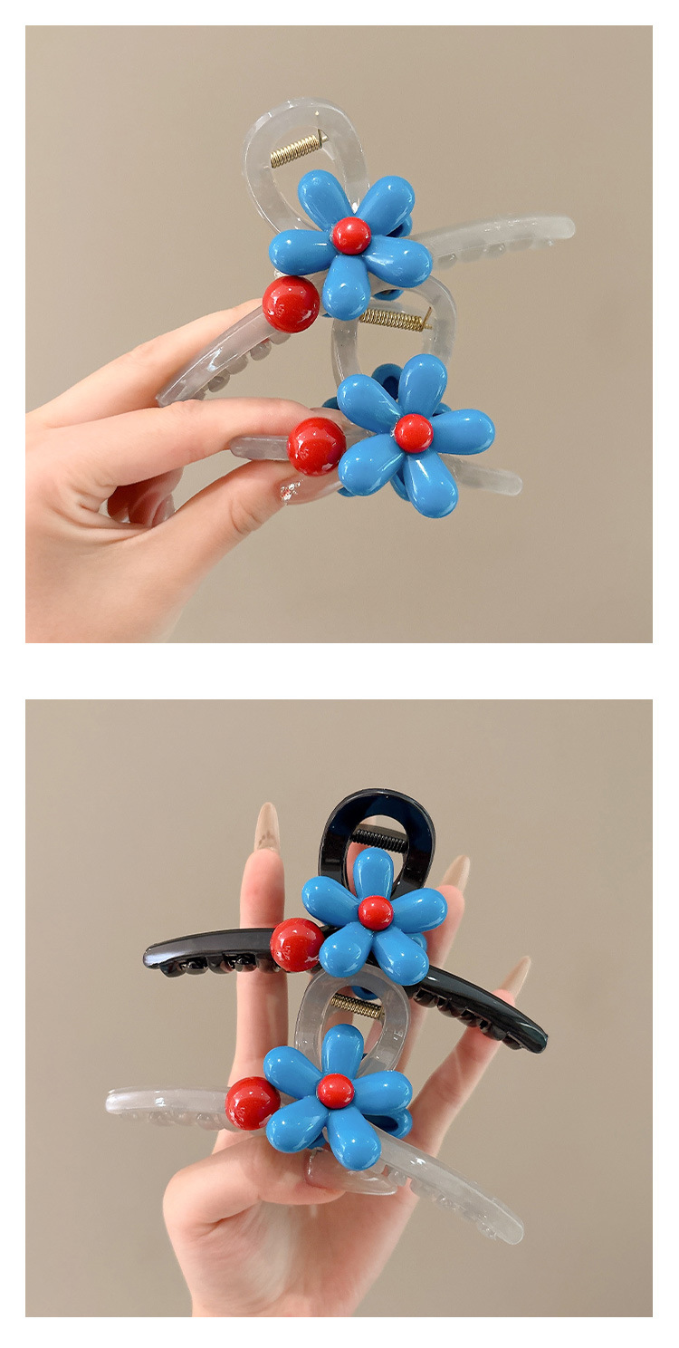蓝色花朵圆珠抓夹女高级感2025新款鲨鱼夹子发夹后脑勺盘发卡头饰-阿里巴巴
