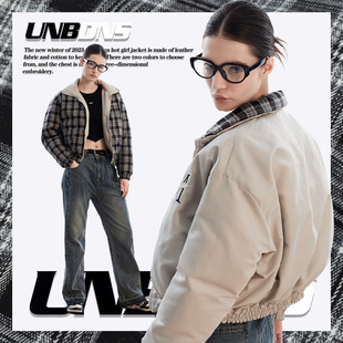 UNBDNS美式两面穿格子棉服女宽松美式街头短款外套加厚冬款面包服-阿里巴巴