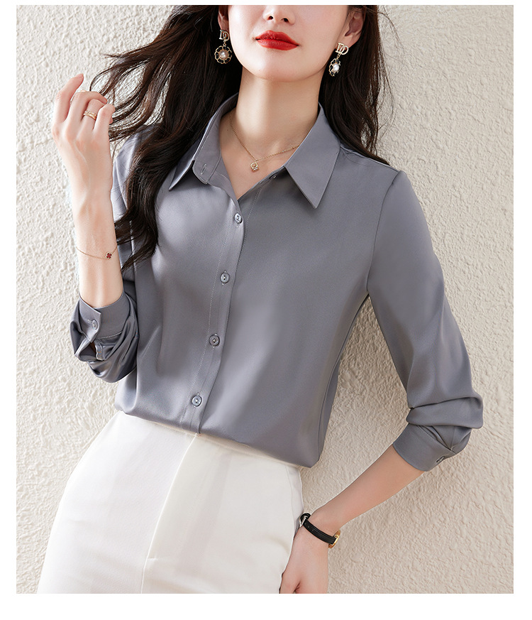 高级感免烫抗皱缎面白衬衫女纯色醋酸衬衣春秋设计感气质百搭上衣-阿里巴巴