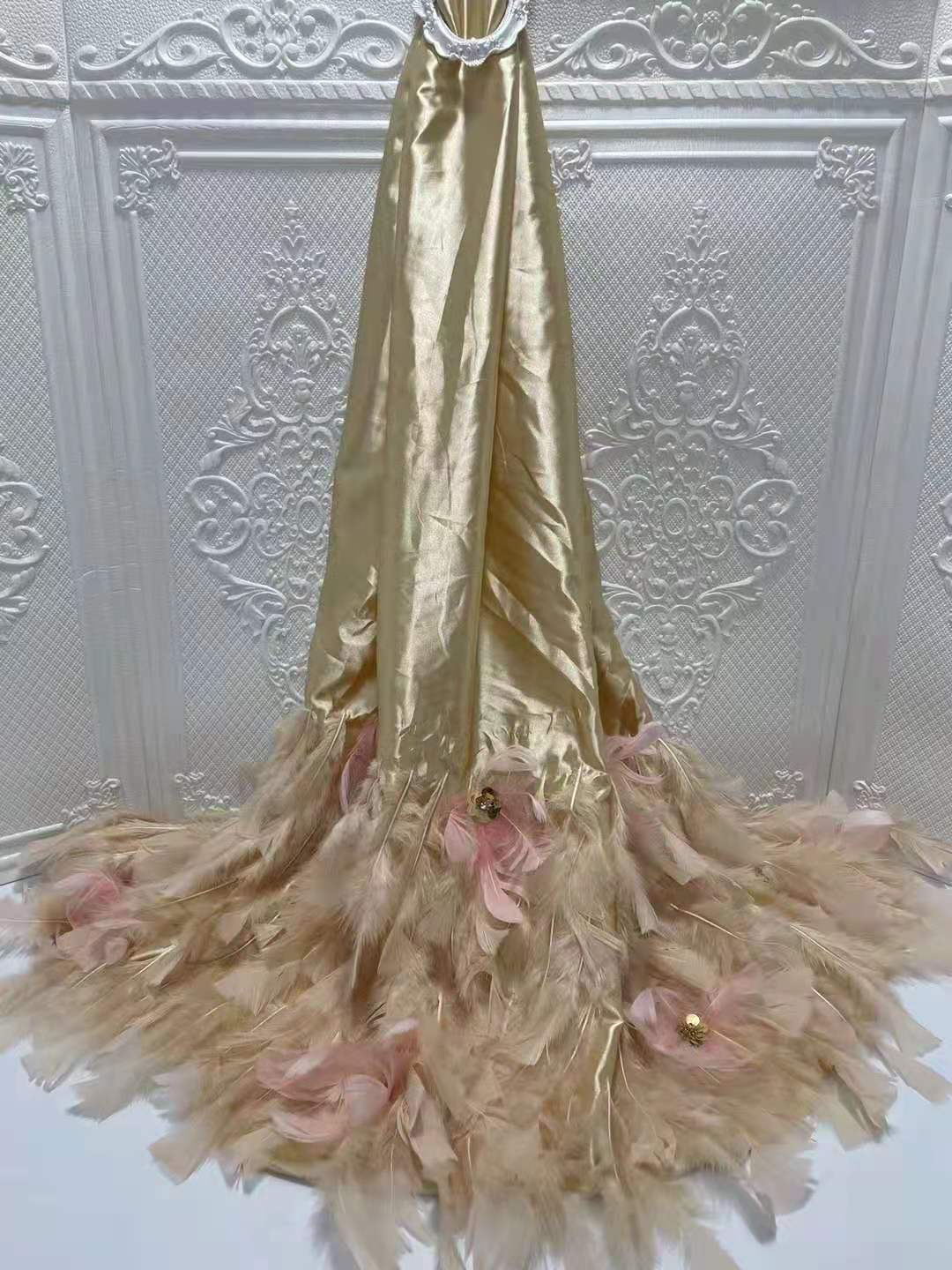 3D french lace feather bead sequins embroidered cloth french lace dress ...