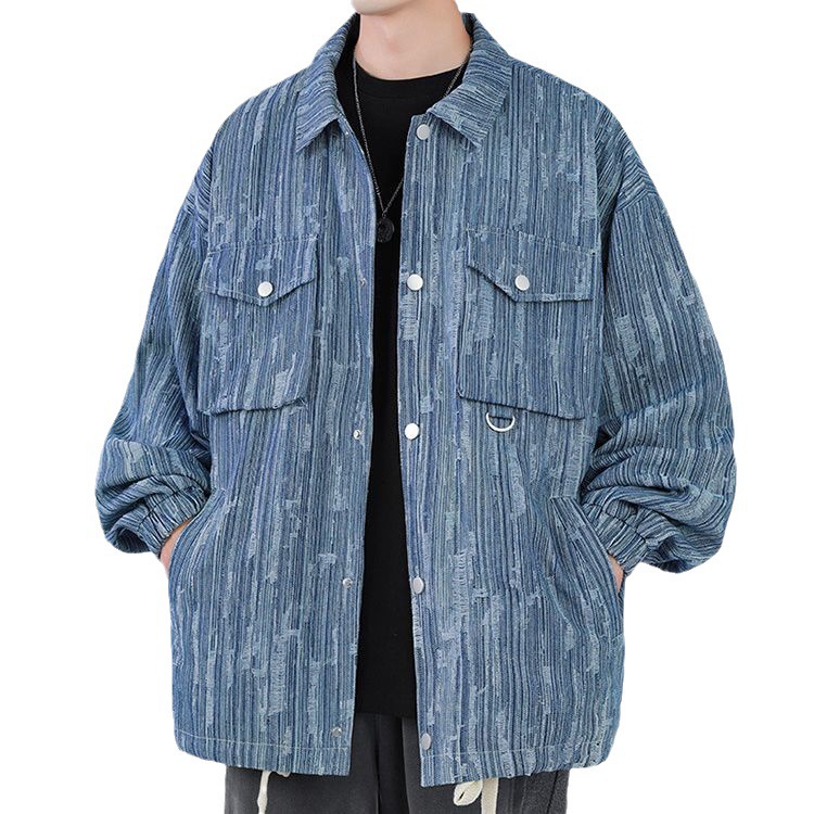 Autumn New 300 Jin Denim Jacket Fat Men's Lapel Couple Loose Oversized ...
