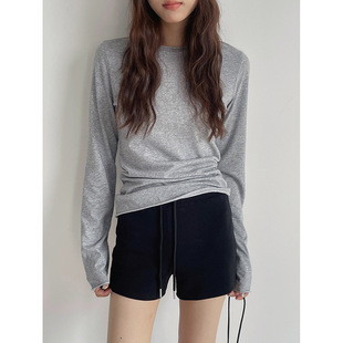 【歌铭】高腰显瘦直筒短裤女春季新款韩系通勤抽绳休闲裤子N800B-阿里巴巴