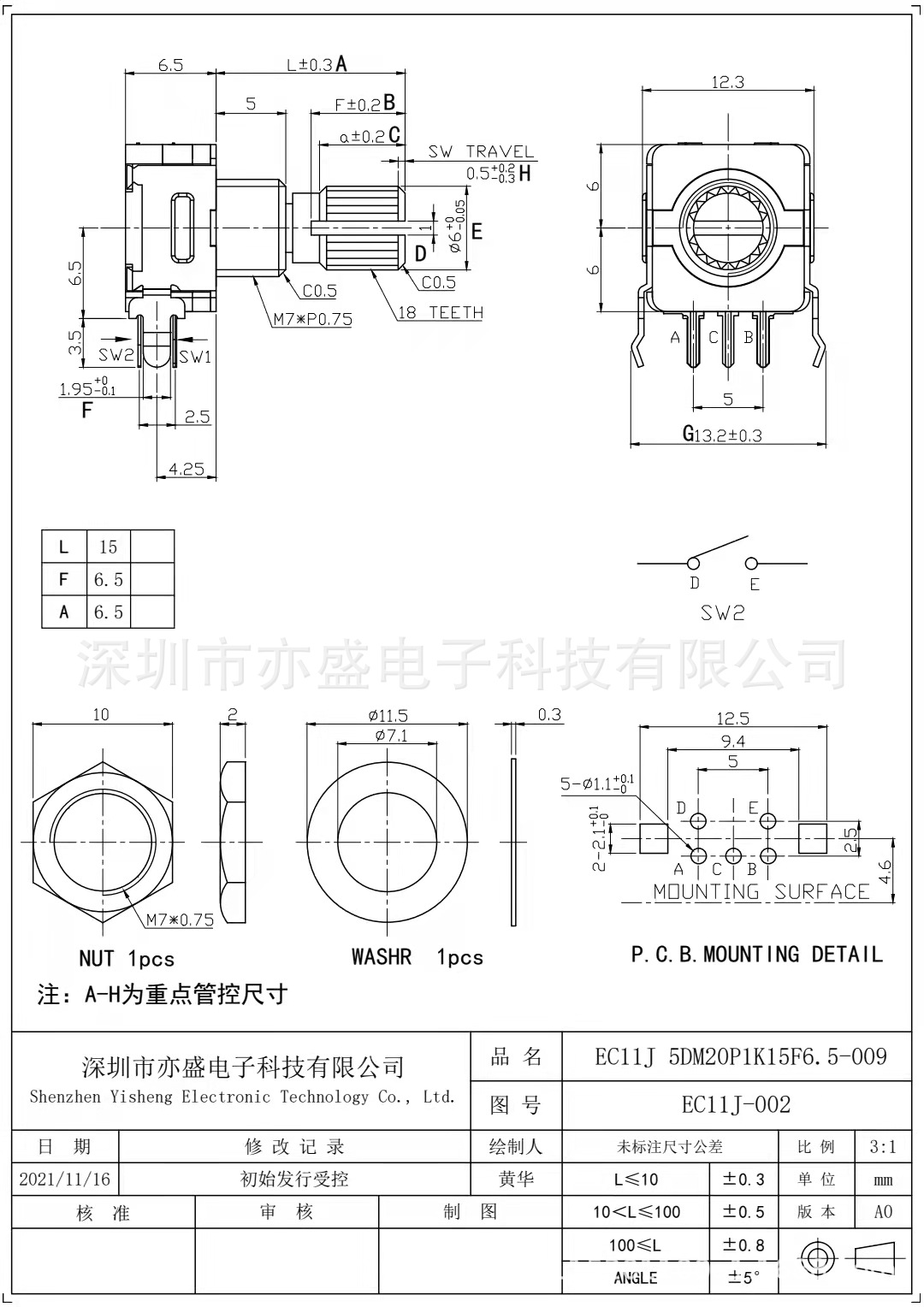 EC11带按压开关编码器 卧式5脚侧调20位20脉冲编码器开关厂家-阿里巴巴