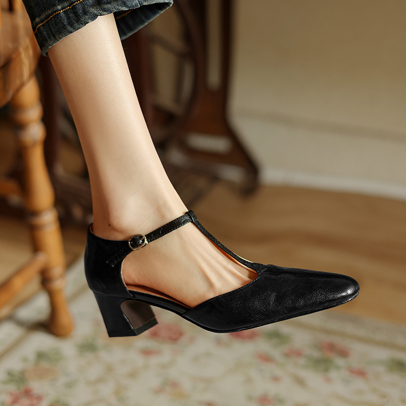 CHIKO Ashlynn Round Toe Block Heels T-Strap Shoes
