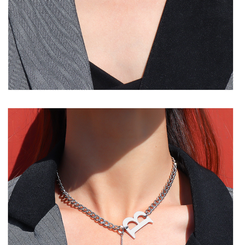 Wholesale hip-hop thick chain b letter necklace - Nihaojewelry