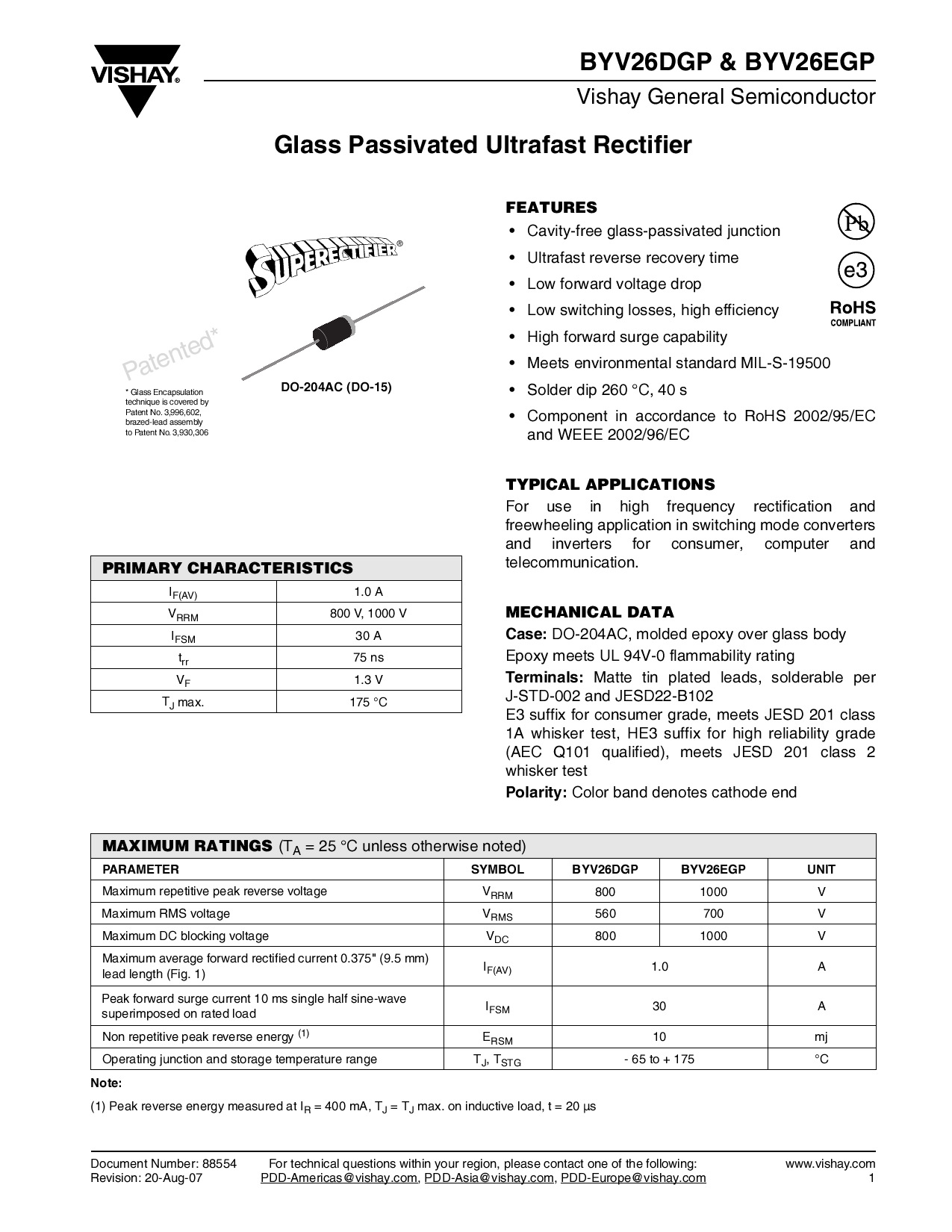 全新原装 BYV26E 整流超快速恢复二极管BYV26EGP-E3/73 直插DO-15-阿里巴巴