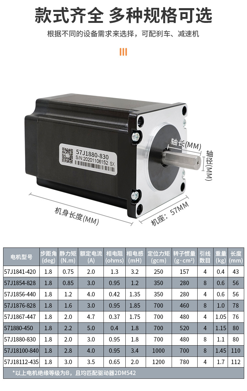 【加工定制】杰美康57两相步进电机套装2NM 3NM马达4线8线2DM542-阿里巴巴