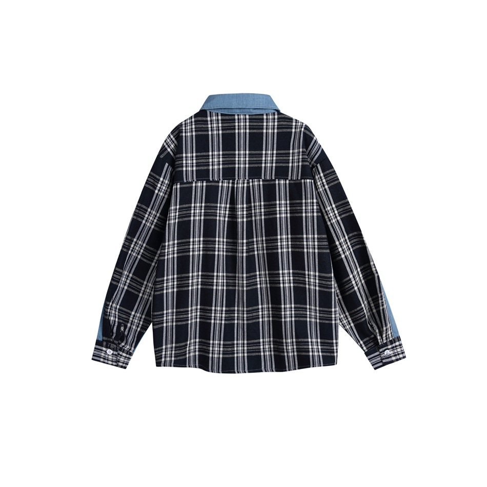 NotBrand国潮日系复古衬衫男士百搭休闲拼接格子长袖衬衣CS94114-阿里巴巴