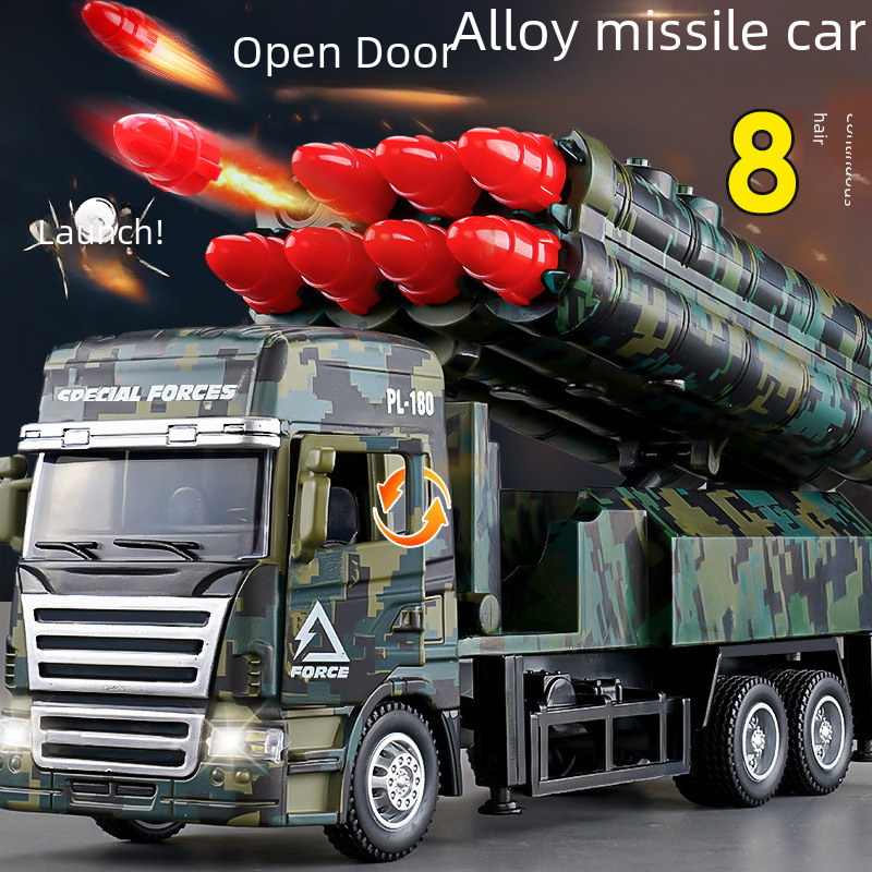 Large alloy missile car toy boy rocket cannon launching military model ...