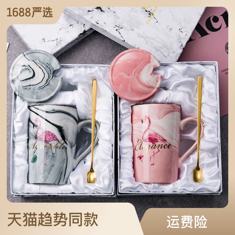 Marble ceramic cup gift box set Mug Coffee Cup couple creative cup gift ...