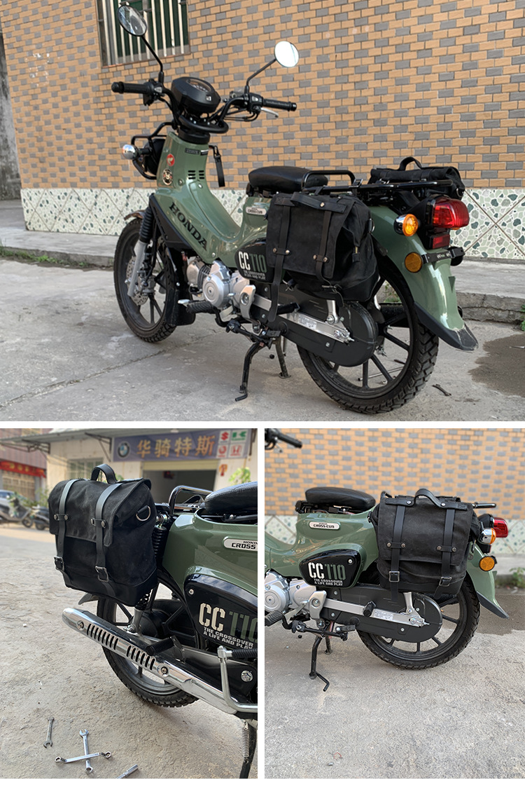 适用于本田幼兽CC110改装边包 复古摩托车摩旅蜡布包侧挂包改装件-阿里巴巴