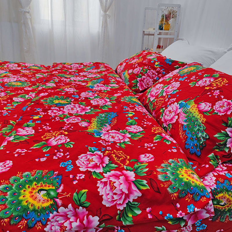 99N东北大花布四件套纯棉条纹床单活性印花磨毛保暖花被套床上用-阿里巴巴