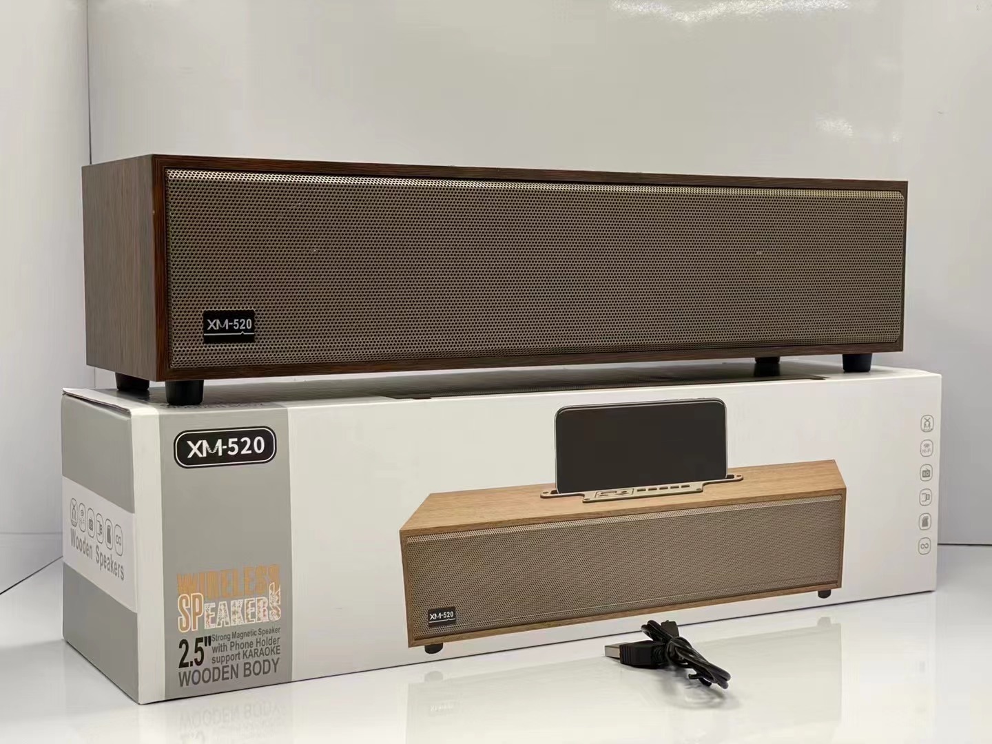 新款XM520木质蓝牙音箱长条声霸手机支架音响 电脑桌面双喇叭立体-阿里巴巴